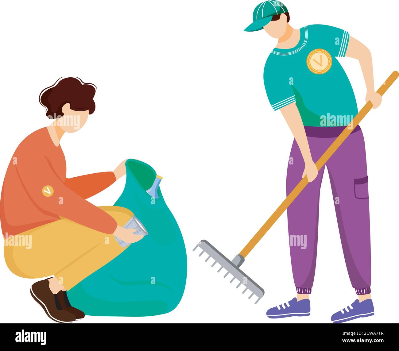 Community workerw cleaning trash flat vector illustration Stock Vector ...