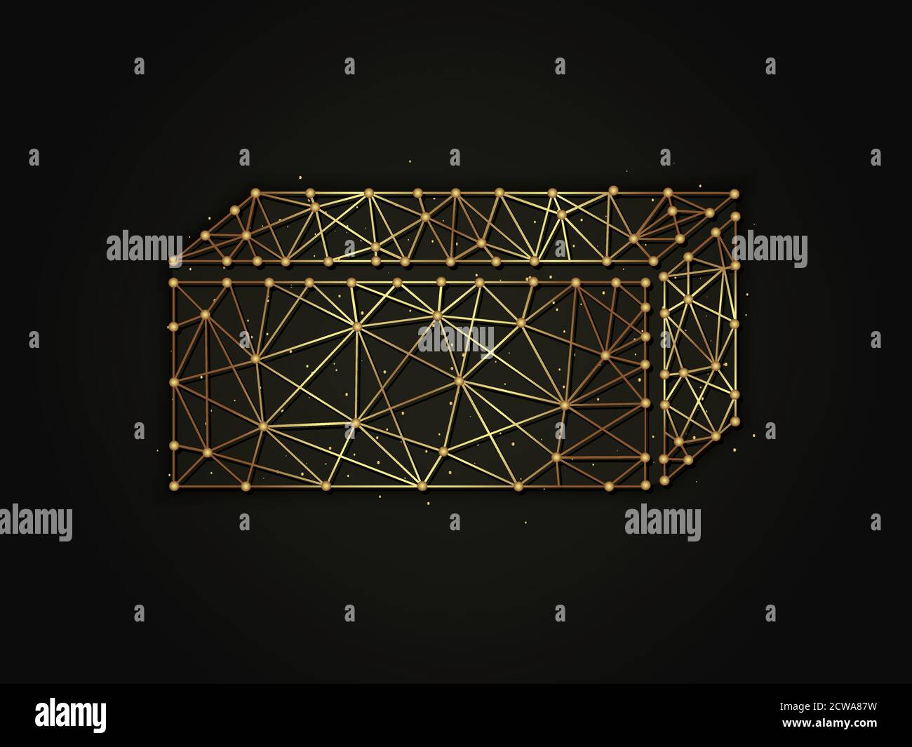 3d rectangle golden abstract illustration on dark background. Geometric ...