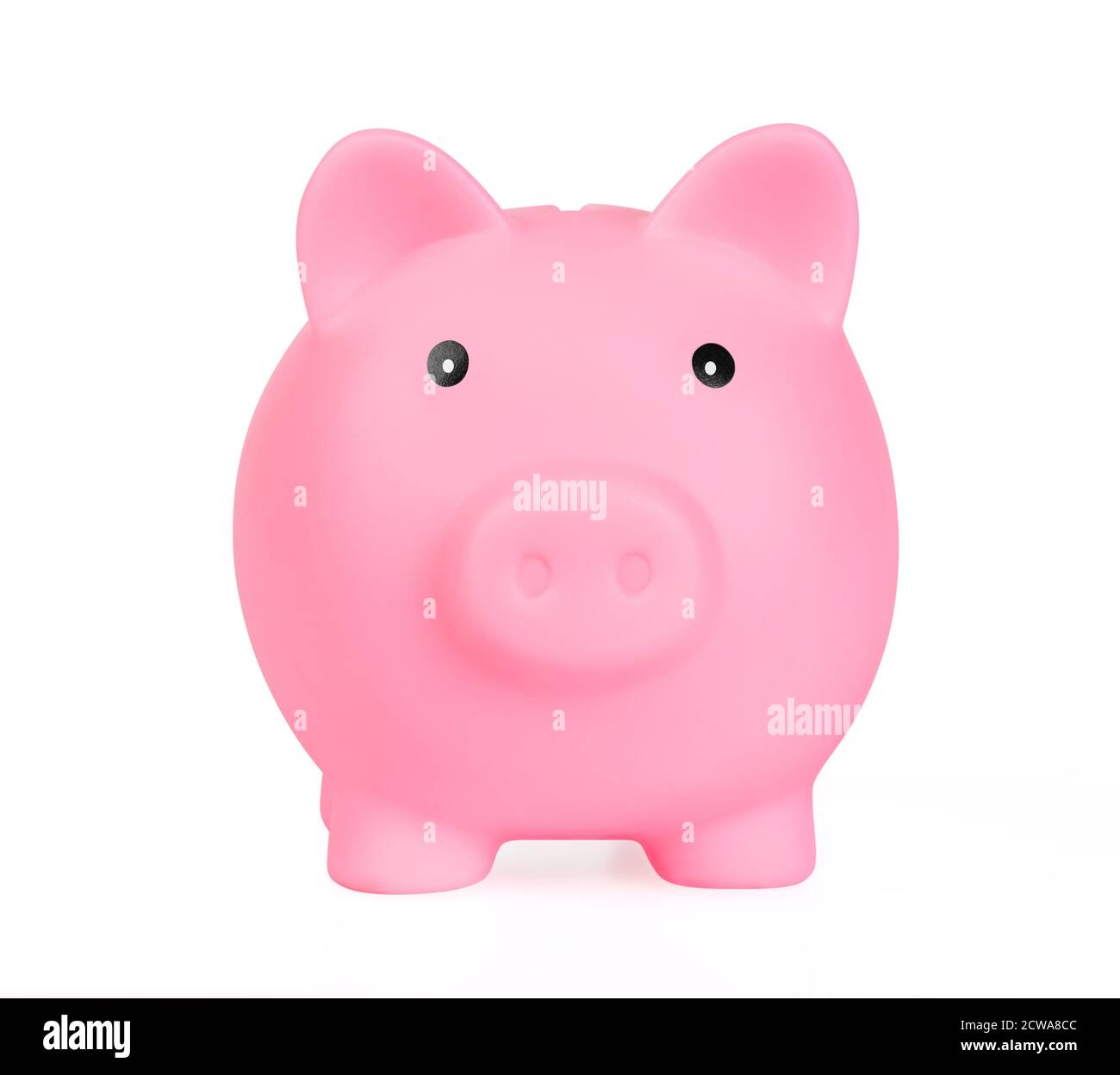 Pink piggy bank front view isolated on white background. Clipping path ...