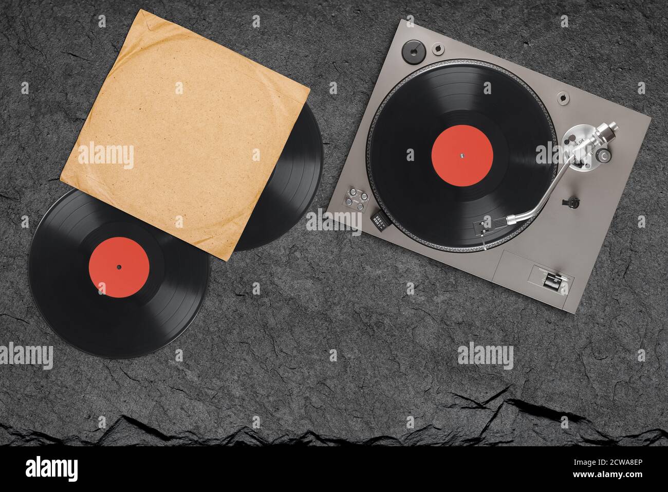 old turntable player with lp vinyl record top view Stock Photo - Alamy