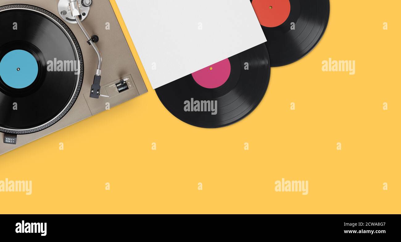 Vintage turntable with vinyl LP record. Top view Stock Photo - Alamy