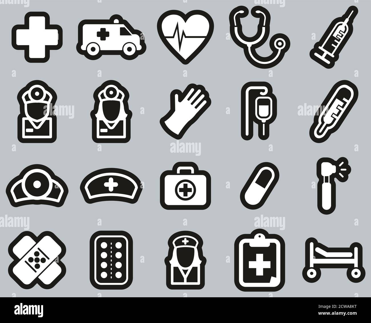 Ambulance or Emergency Response Team Icons White On Black Sticker Set ...