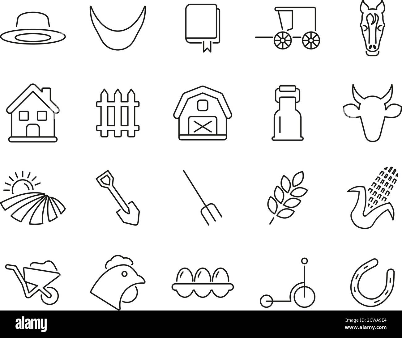 Amish Lifestyle Or Amish Culture Icons Thin Line Set Big Stock Vector ...