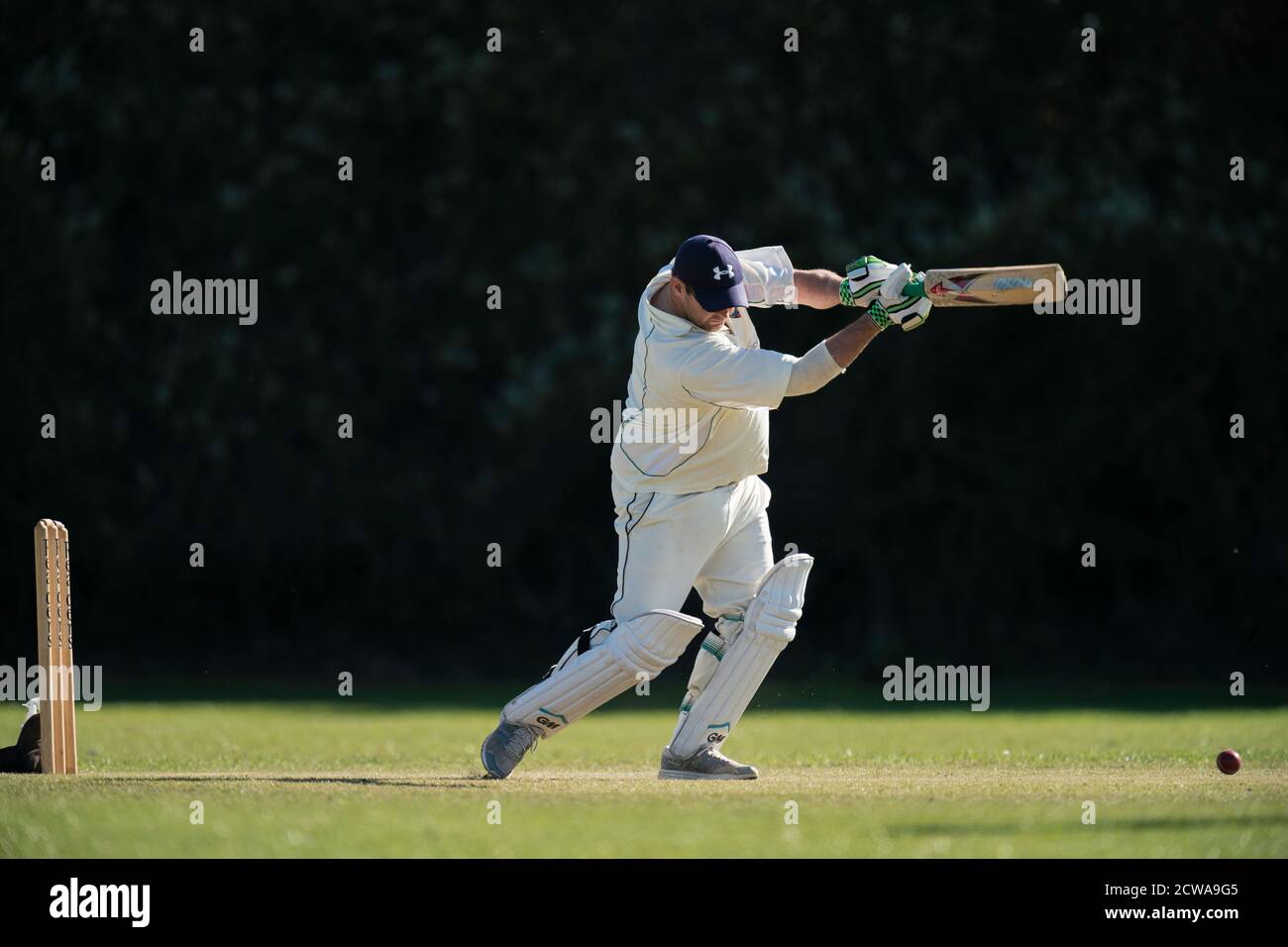 Cricket batsman playing shot Stock Photo - Alamy