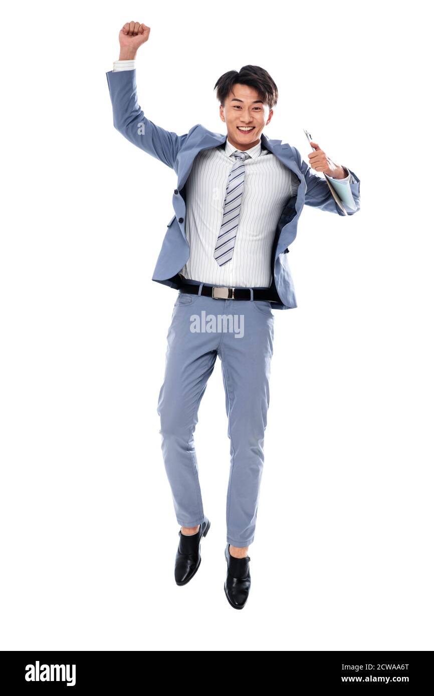 Cheer jump business man Stock Photo - Alamy
