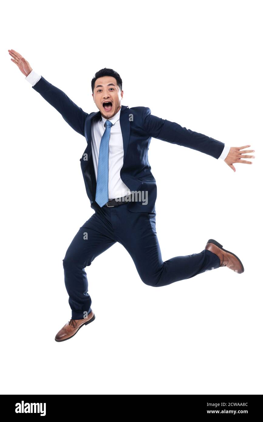 Cheer jump business man Stock Photo - Alamy