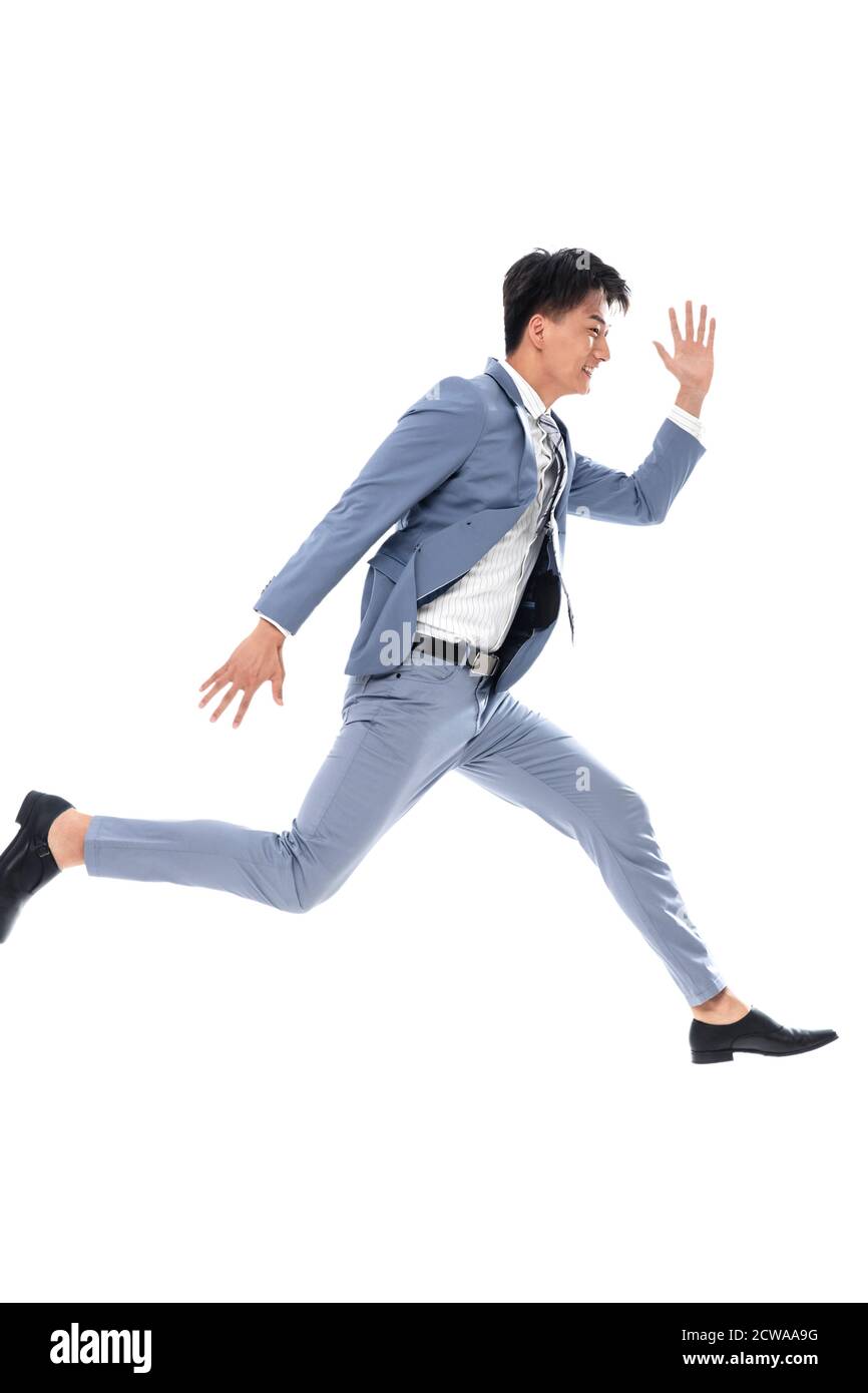 Business men running jump Stock Photo - Alamy