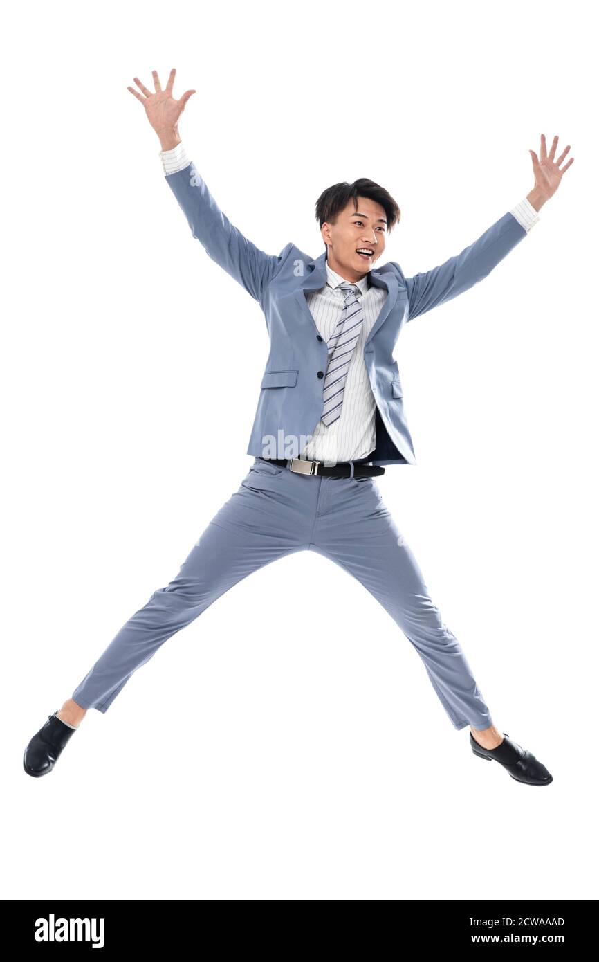 Cheer jump business man Stock Photo - Alamy