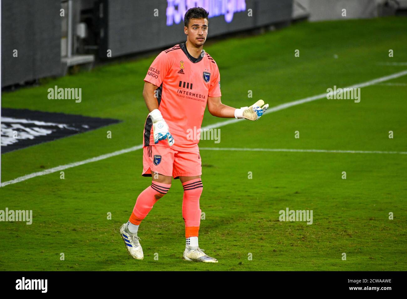 San Jose Earthquakes goalkeeper JT Marcinkowski (18) gestures during a ...