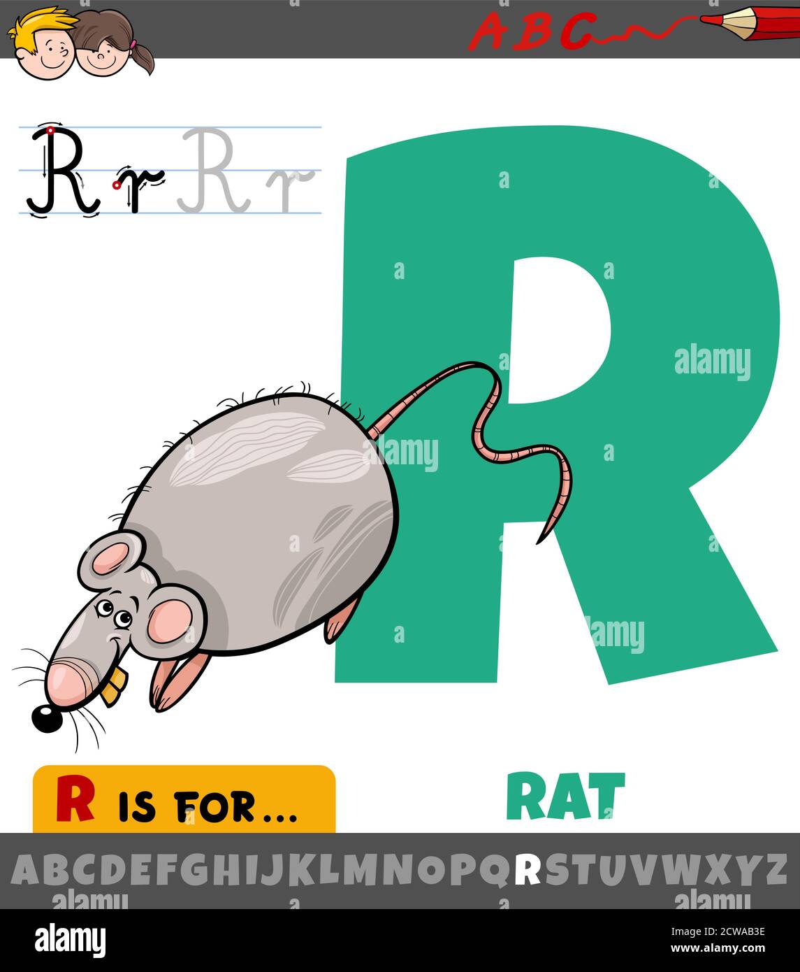 Educational Cartoon Illustration of Letter R from Alphabet with Rat ...