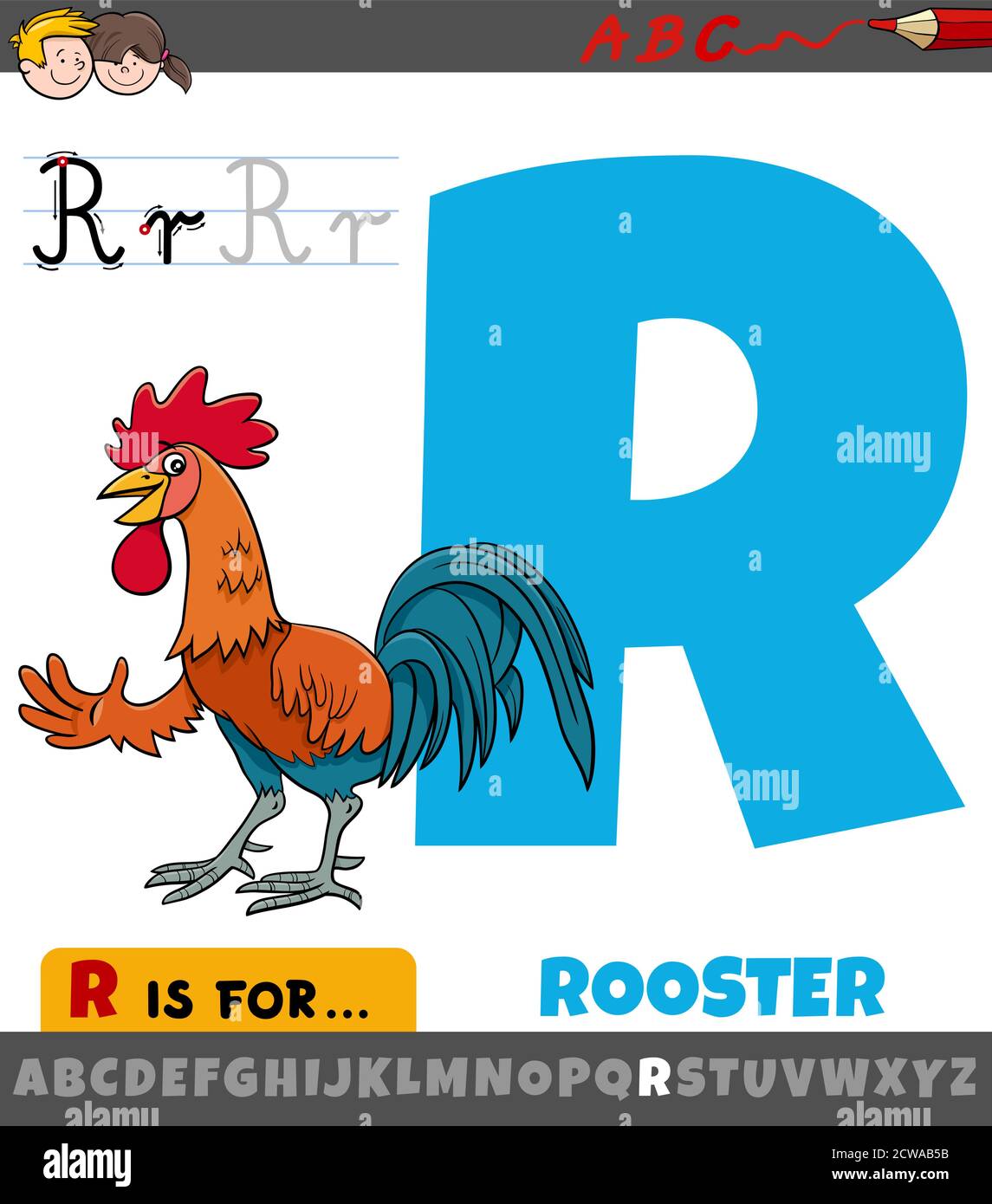 Educational Cartoon Illustration of Letter R from Alphabet with Rooster ...