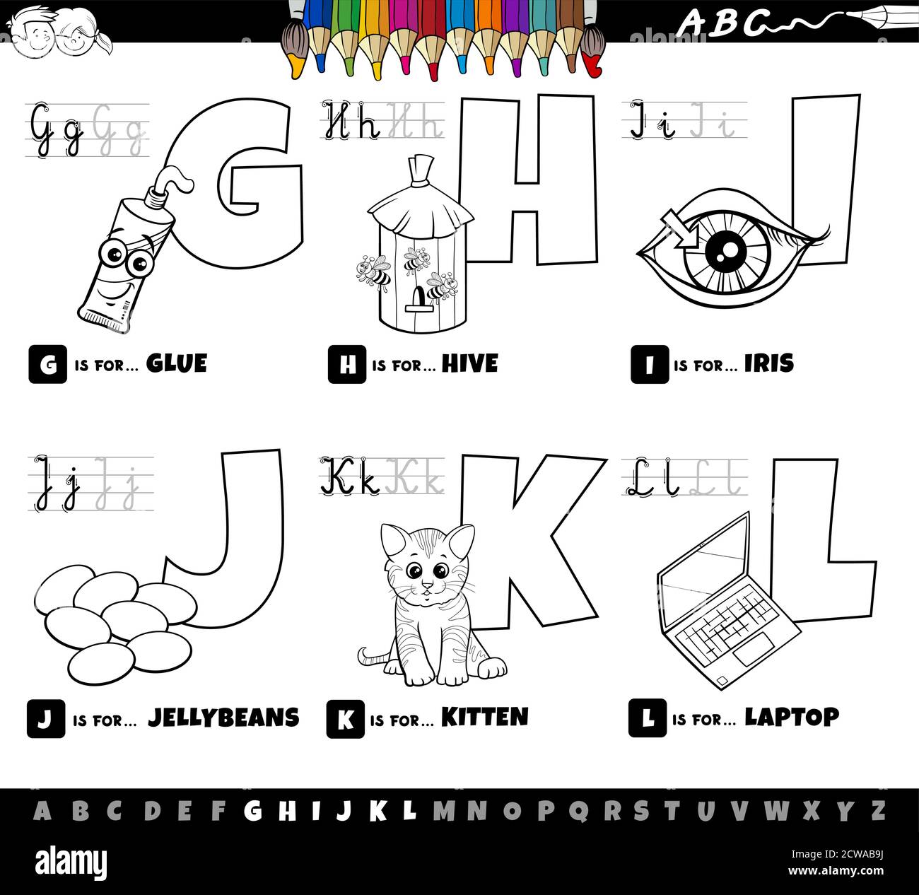 Black and White Cartoon Illustration of Capital Letters Alphabet ...