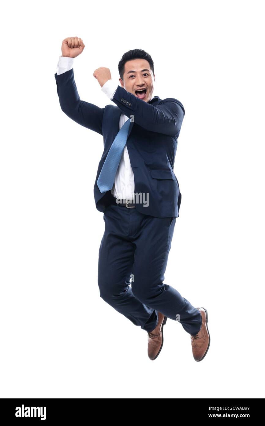 Cheer jump business man Stock Photo - Alamy