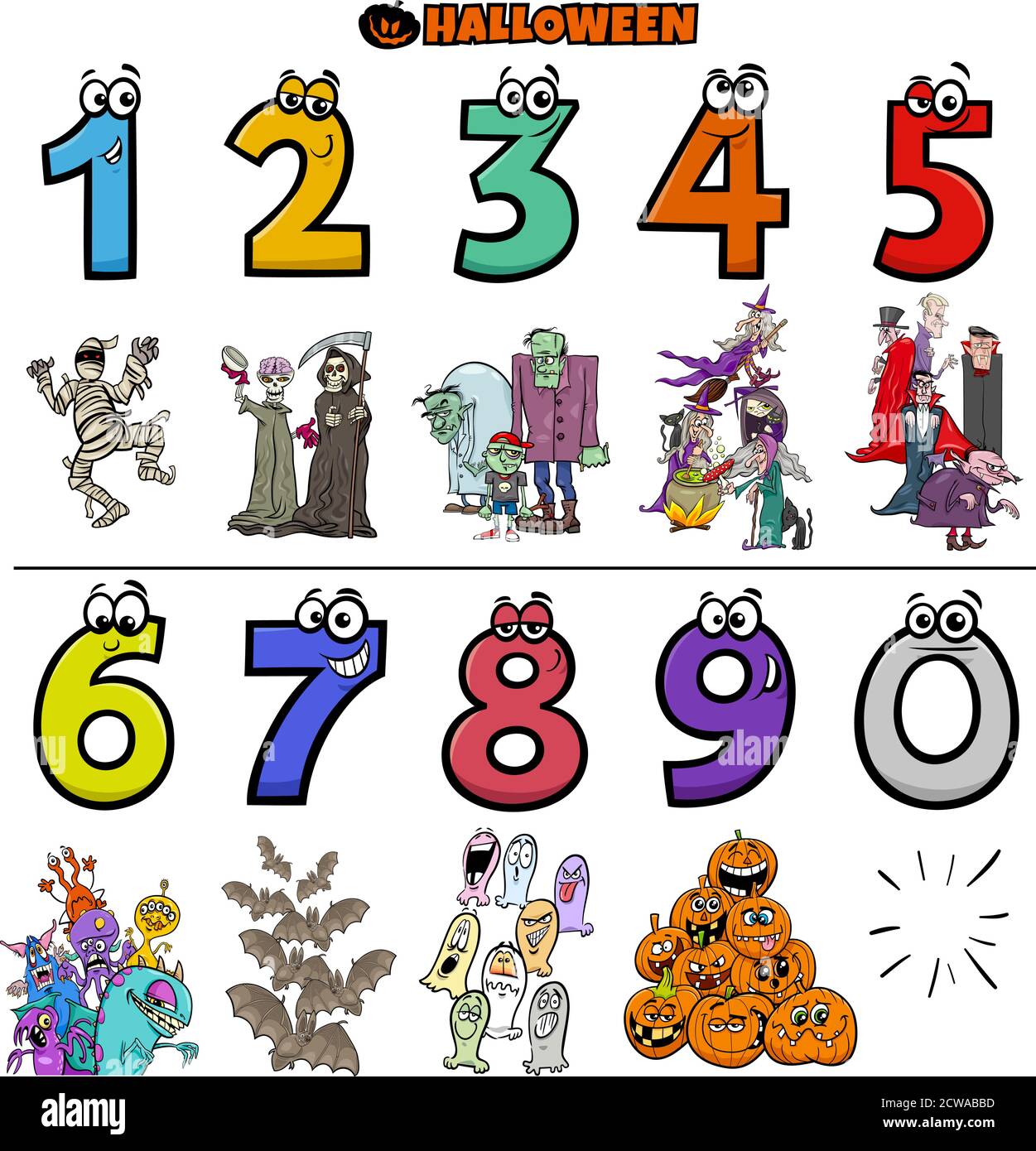 Cartoon Illustration of Educational Numbers Set from One to Nine with ...
