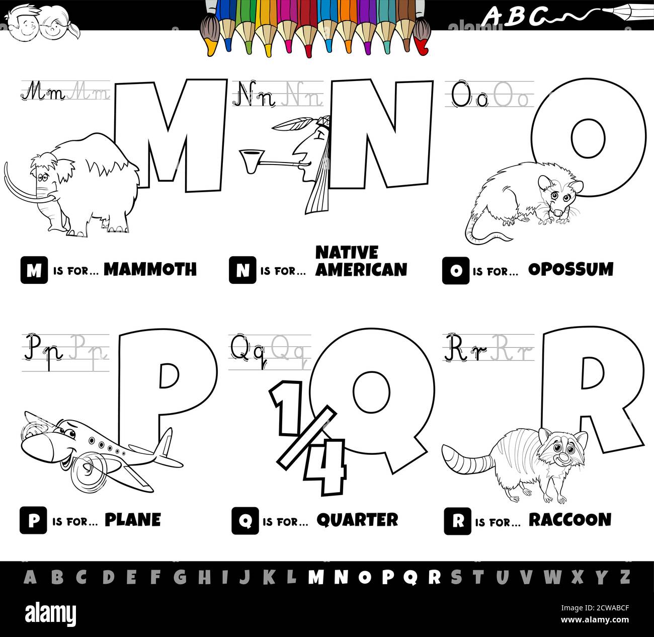 Black and White Cartoon Illustration of Capital Letters Alphabet ...