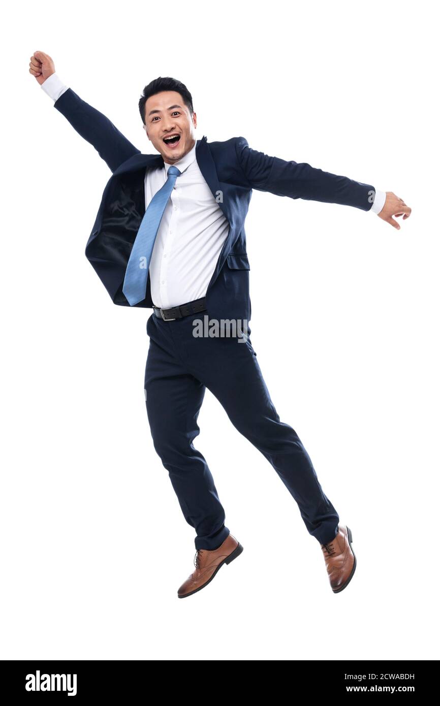 Cheer jump business man Stock Photo - Alamy
