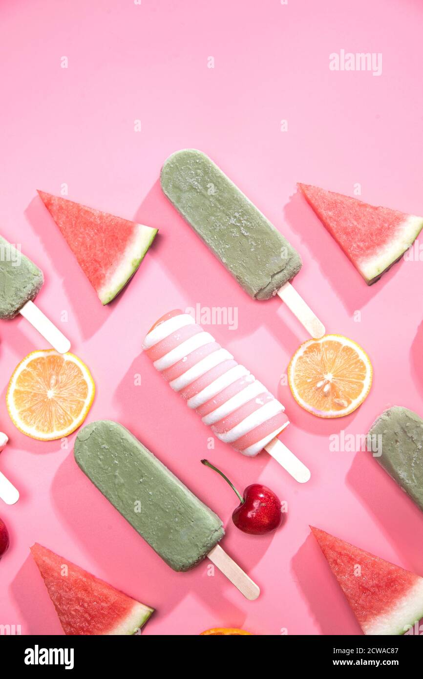 Different fruits and ice stick Stock Photo - Alamy