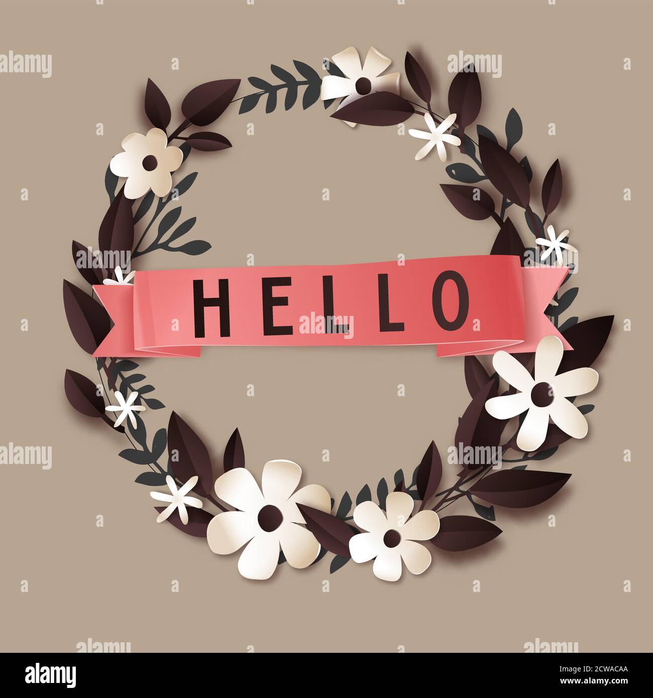 Hello floral wreath with flower and foliage vector Stock Vector Image ...