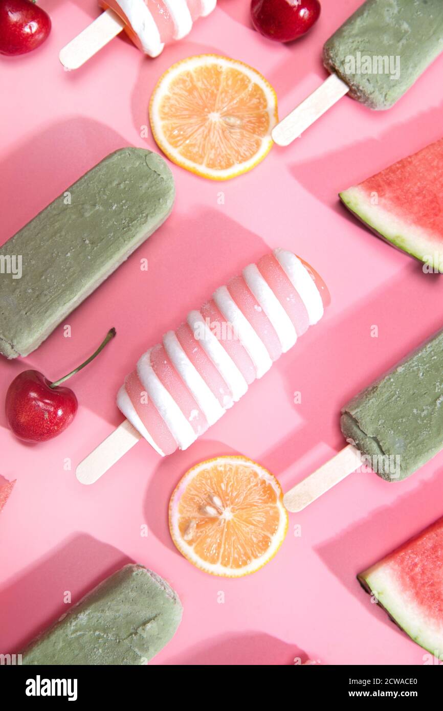 Different fruits and ice stick Stock Photo - Alamy