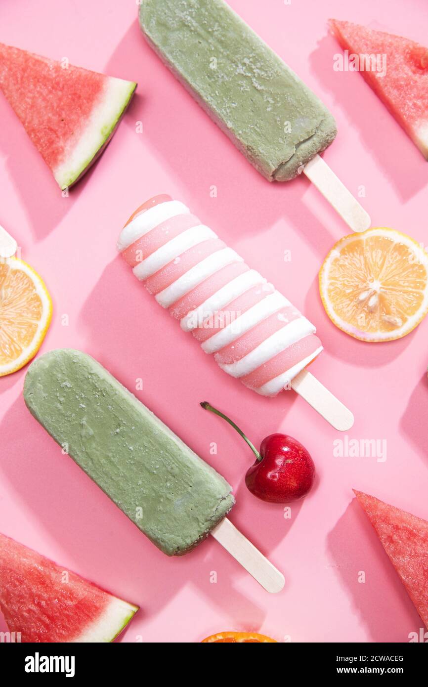 Different fruits and ice stick Stock Photo - Alamy