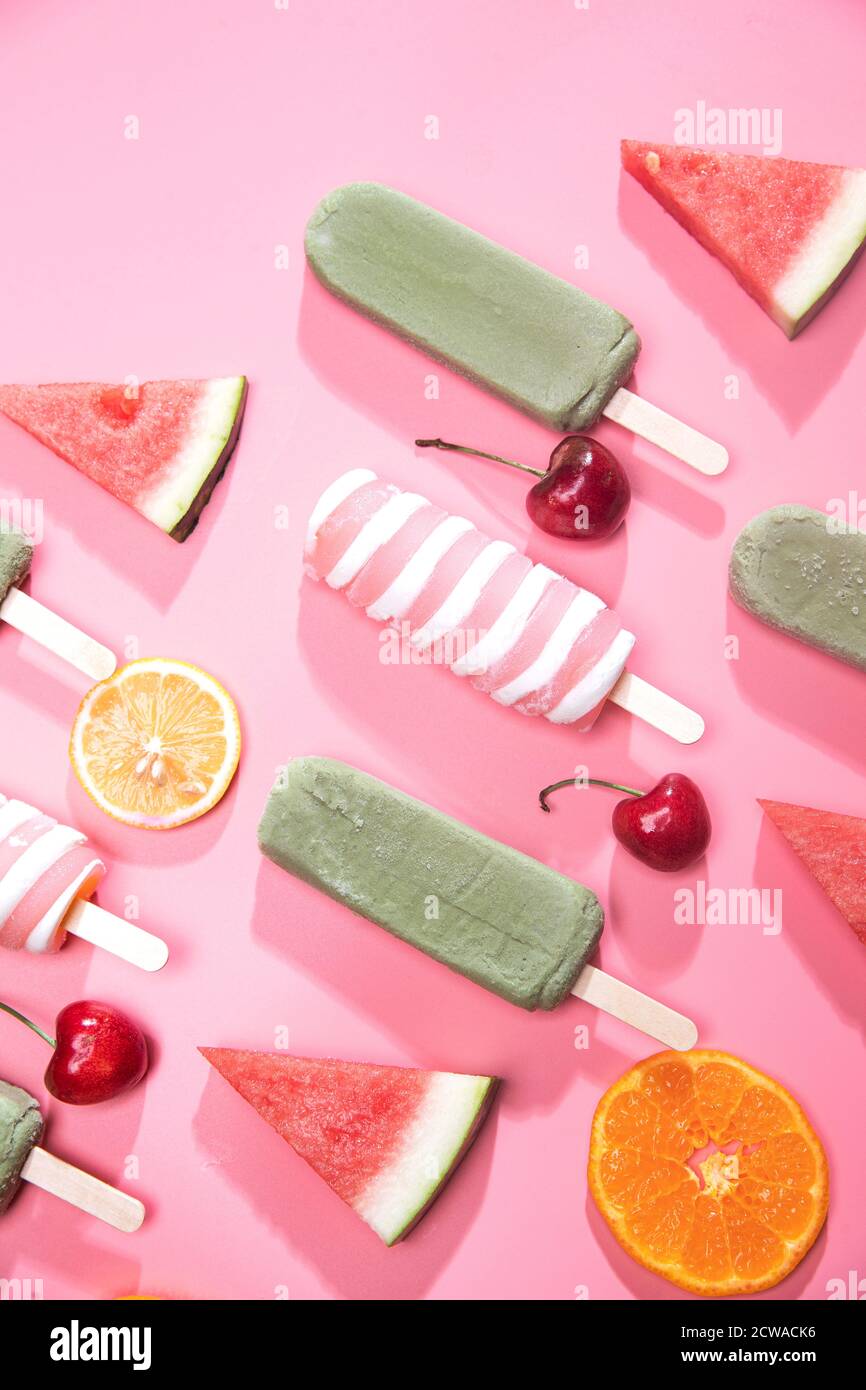 Different fruits and ice stick Stock Photo - Alamy