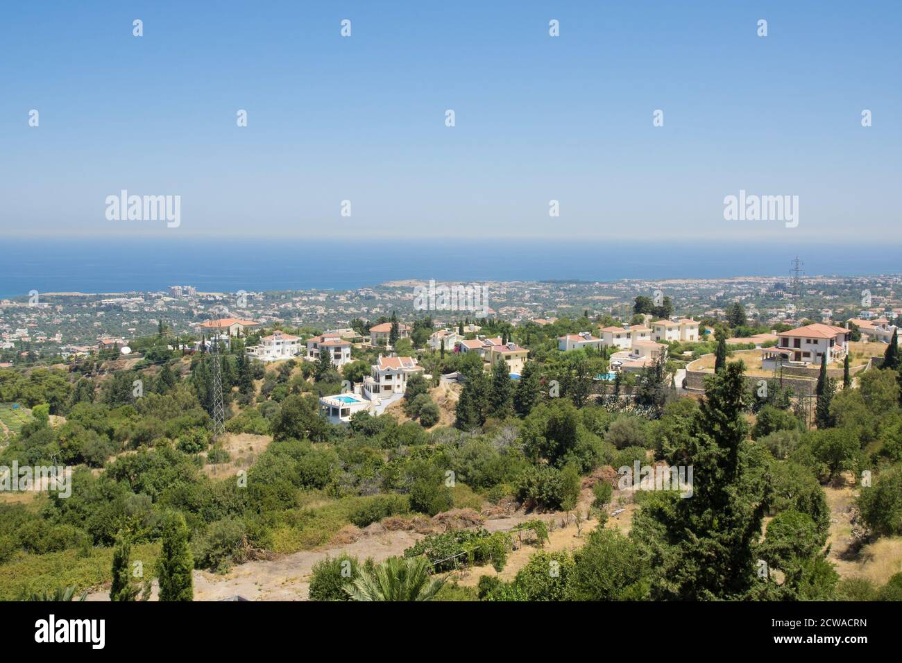 Cityscape of Paphos City, Cyprus with a seascape view on the horizon ...