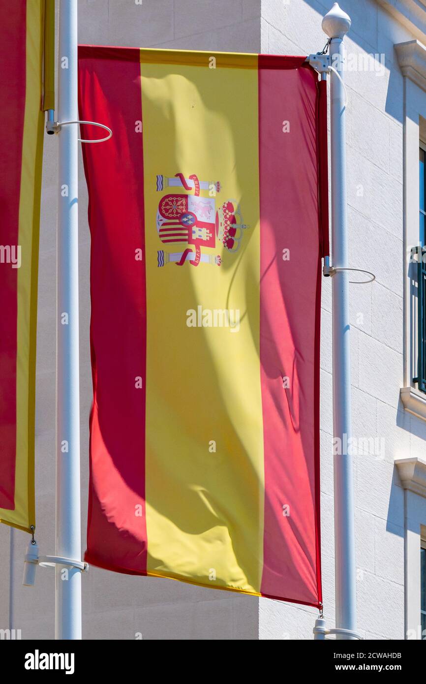 Spanish flag flying in Perast, Montenegro Stock Photo - Alamy
