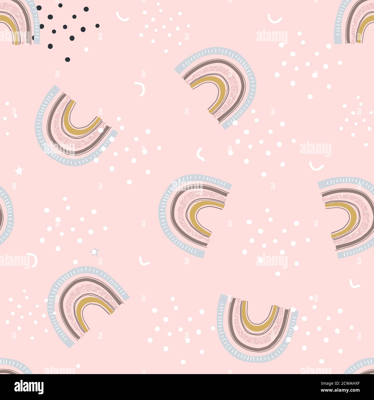 Modern minimalistic cute pattern with abstract rainbow on pink ...