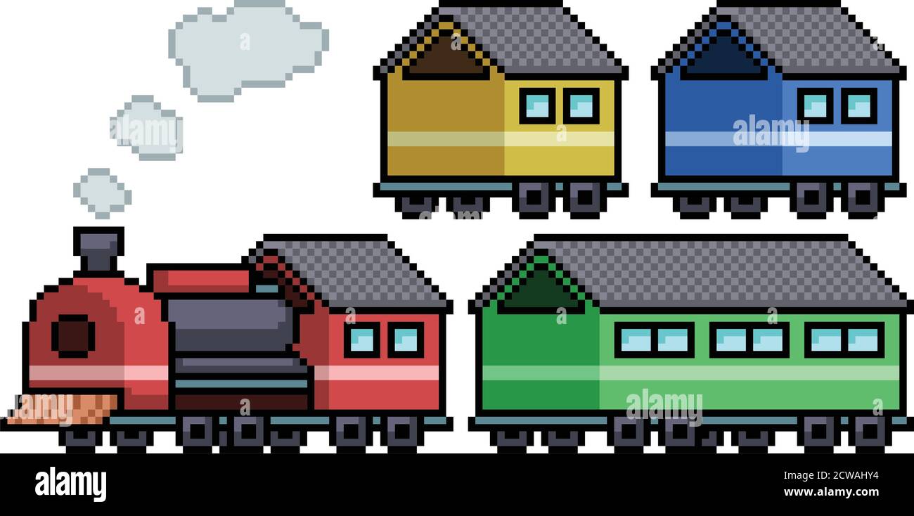 pixel art set isolated train toy Stock Vector Image & Art - Alamy
