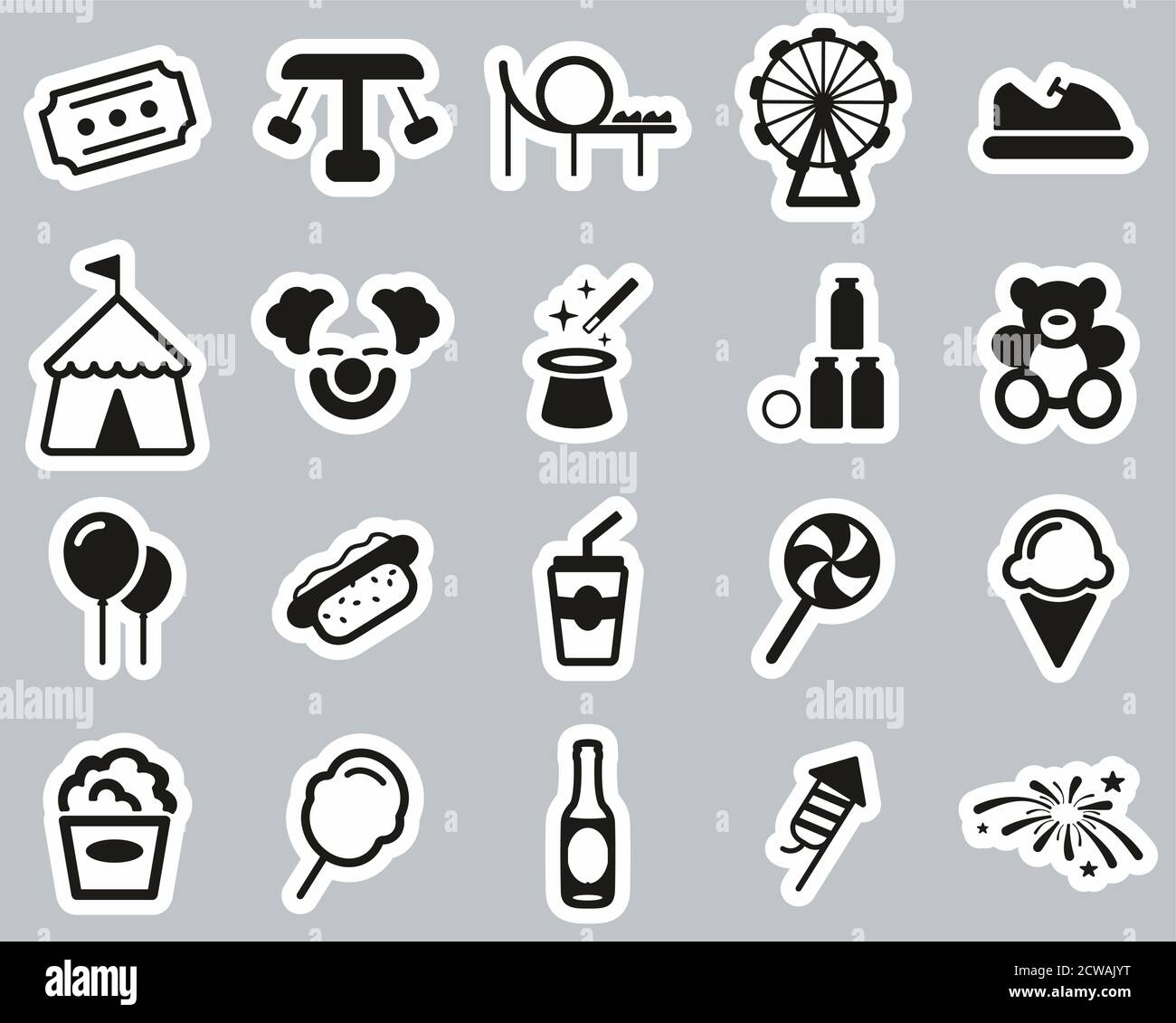 Amusement Park Icons Black & White Sticker Set Big Stock Vector Image ...