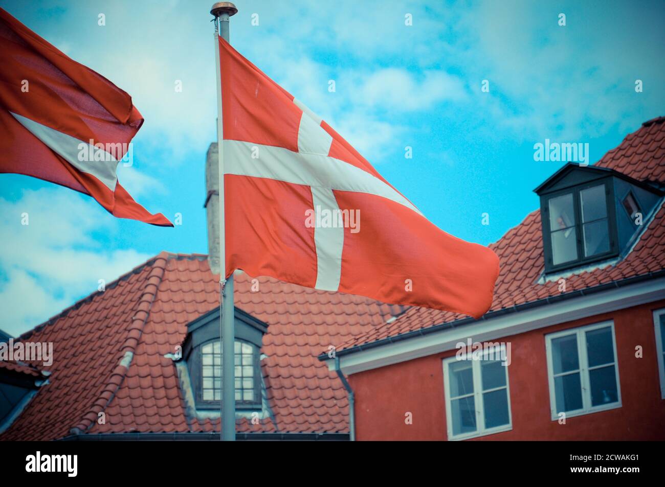 Copenhagen, Denmark - Danish flag in the wind Stock Photo - Alamy