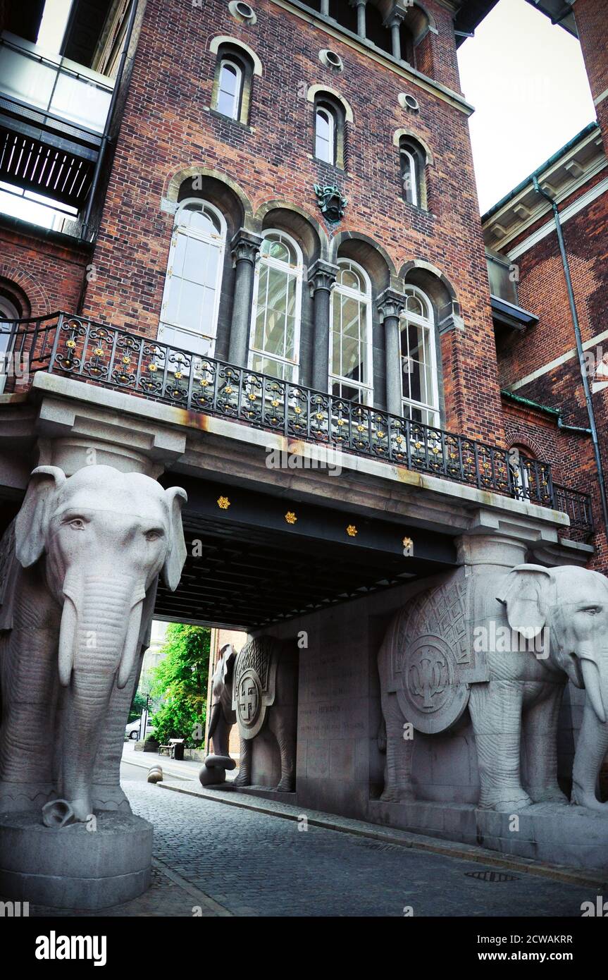 Copenhagen, Denmark - The elephant gate and Carlsberg tower Stock Photo ...