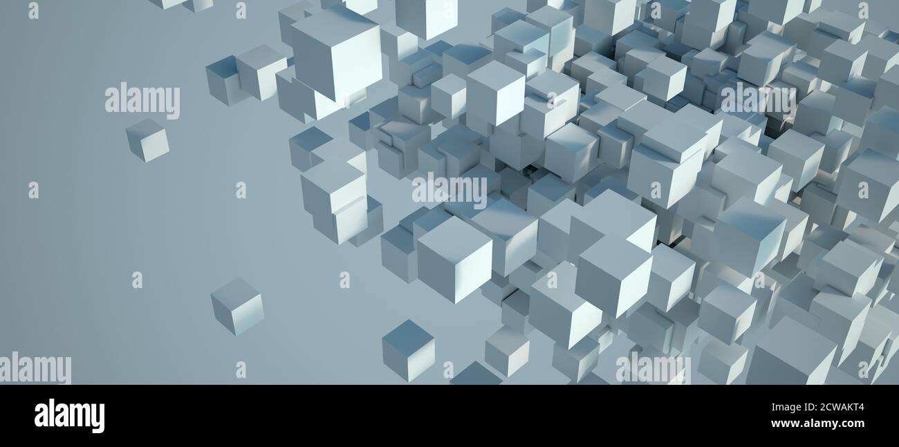 3D rendering of white cubes floating in space Stock Photo - Alamy