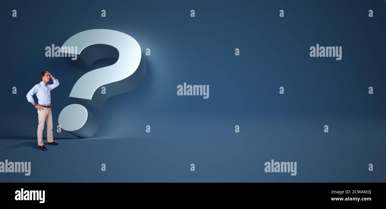 A man with a gesture of forgeting and a big question mark Stock Photo ...