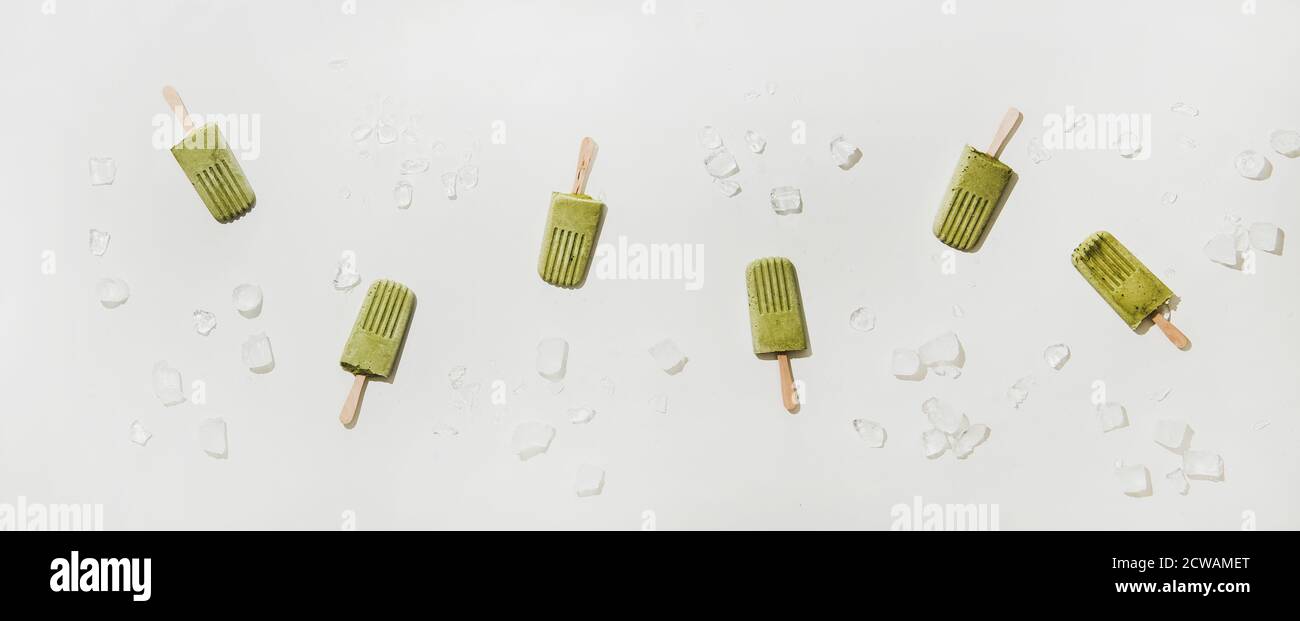 Flat-lay of homemade green matcha coconut popsicles Stock Photo - Alamy