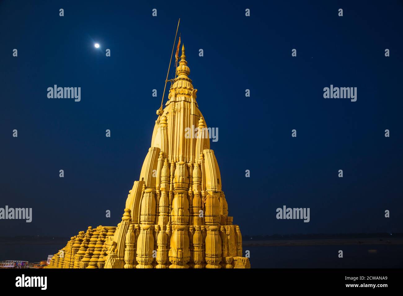 India, Uttar Pradesh, Varanasi, Sindhia Ghat, Submerged Shiva temple ...