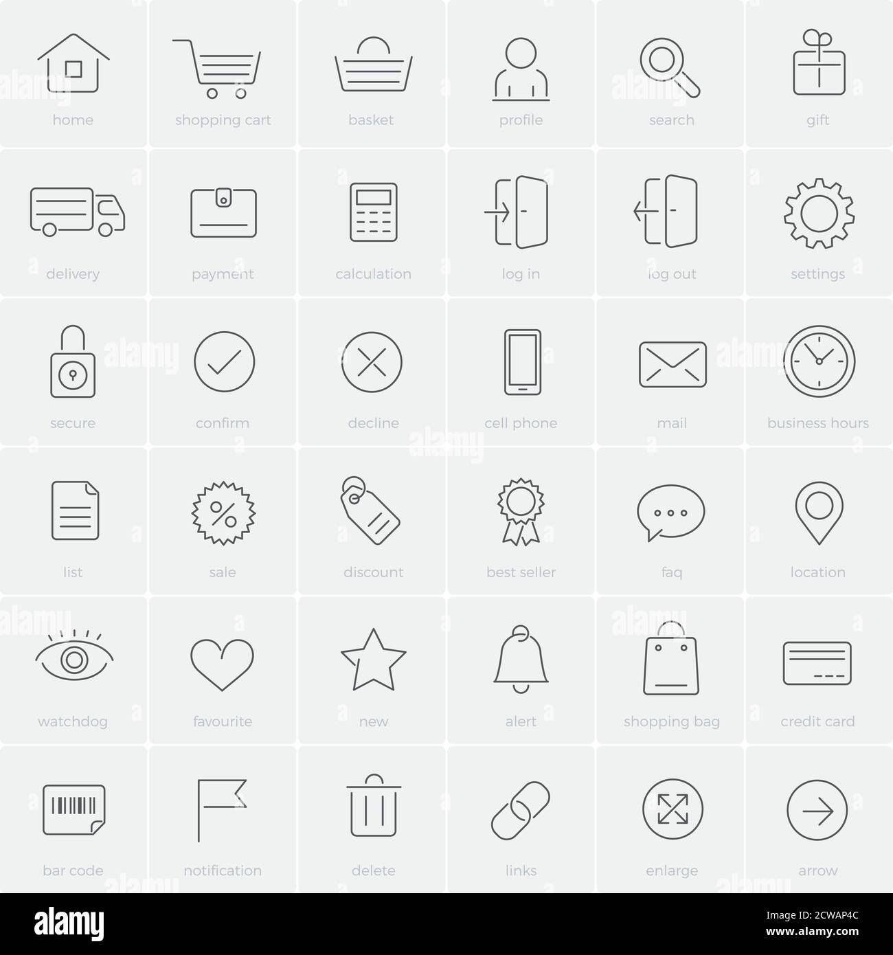 Thin line e-commerce and shopping website icon set with description ...