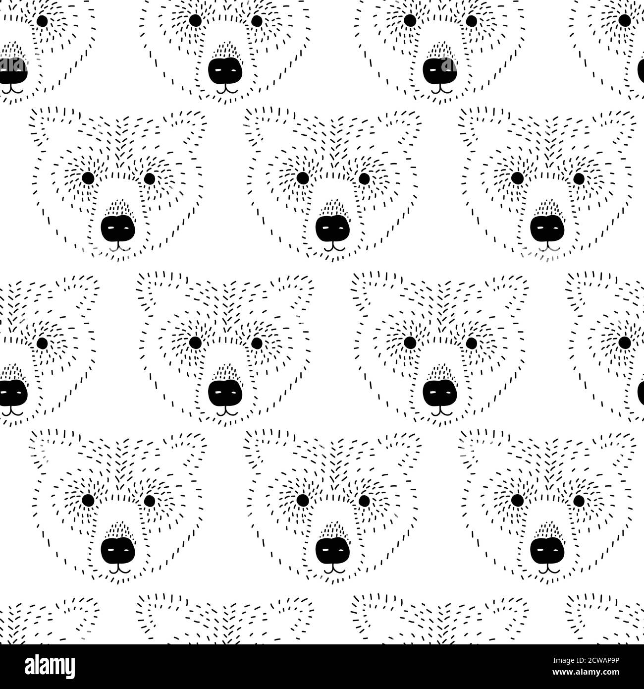 Bear head seamless vector pattern black and white. Bear face monochrome ...