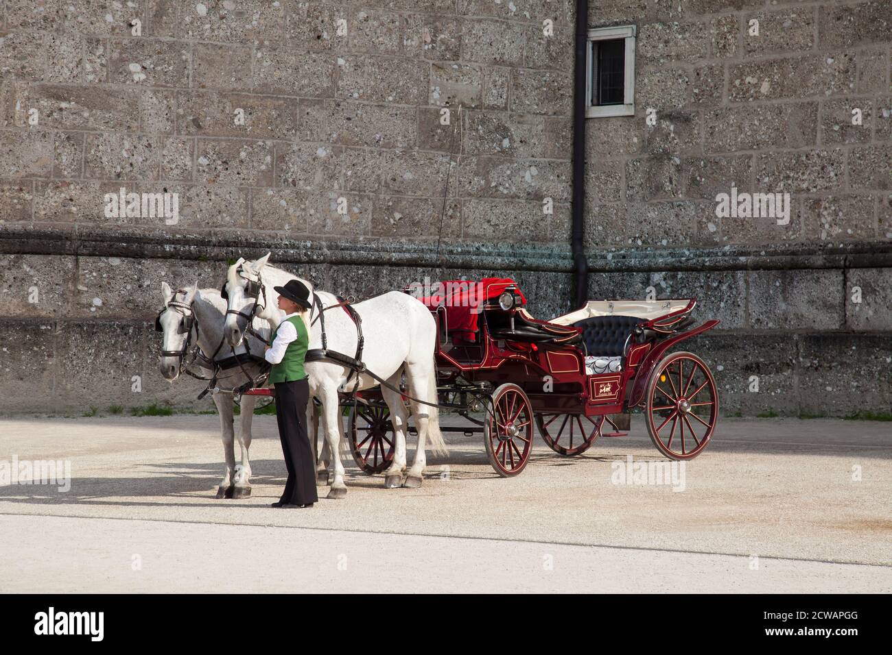 Horse and carriage in front of the Dom or Cathedral, Salzburg, Austria ...