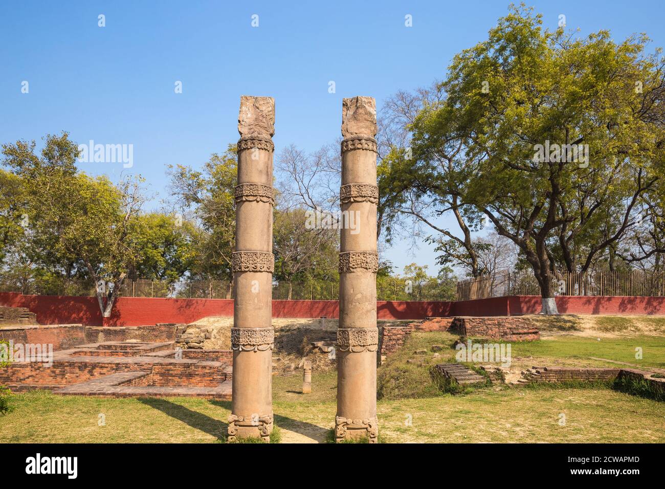 India, Uttar Pradesh, Sarnarth, near Varanasi, Dhamekh Stupa and ruins ...