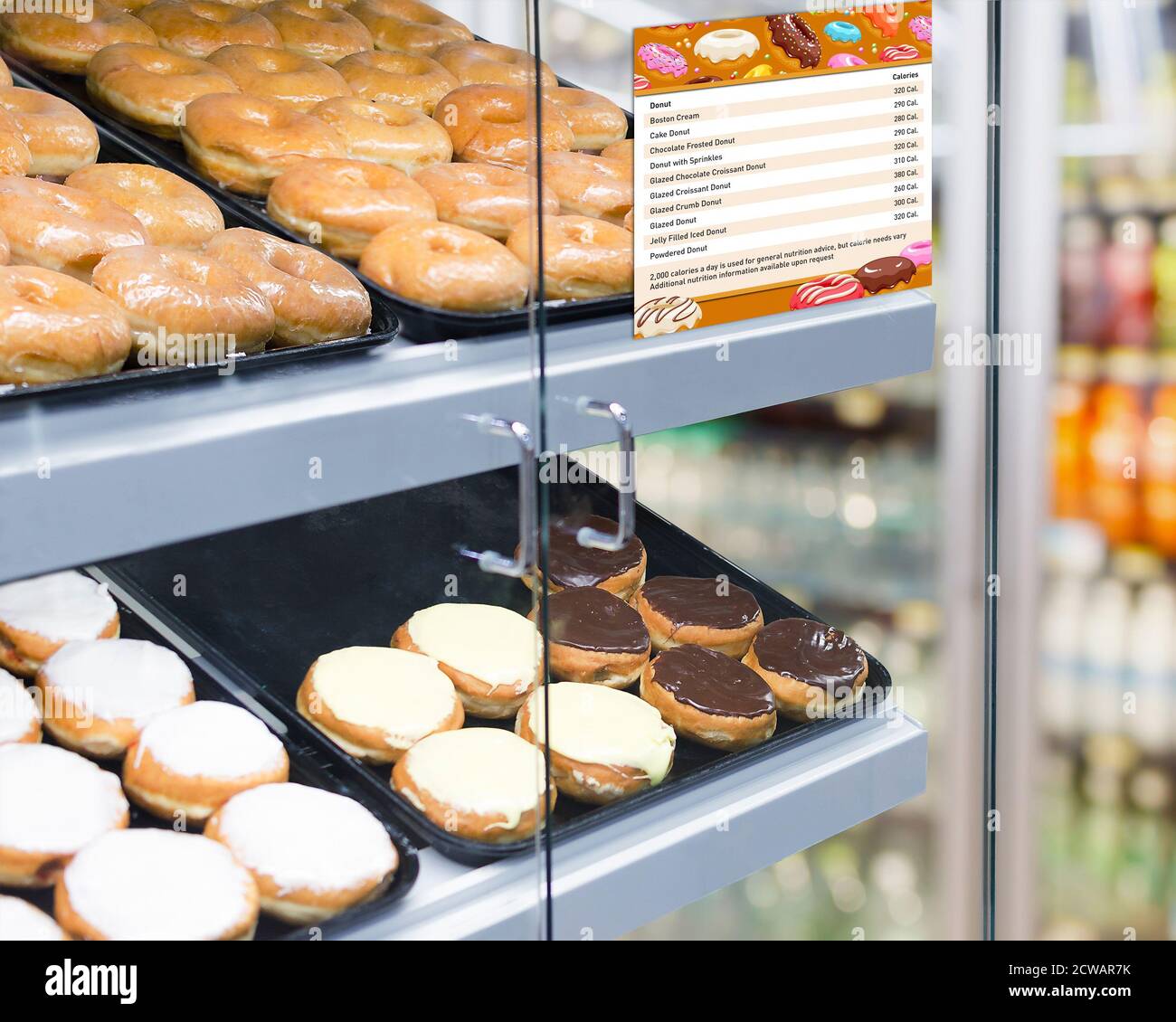This sign provides calorie information for multiple self-service items ...