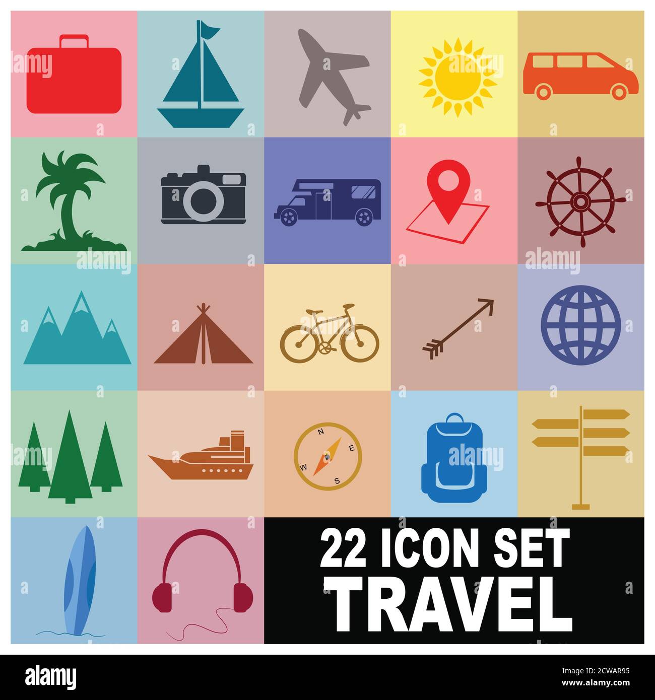 22 Travel Icons design pack for your Travel Brochure or banner - Very ...