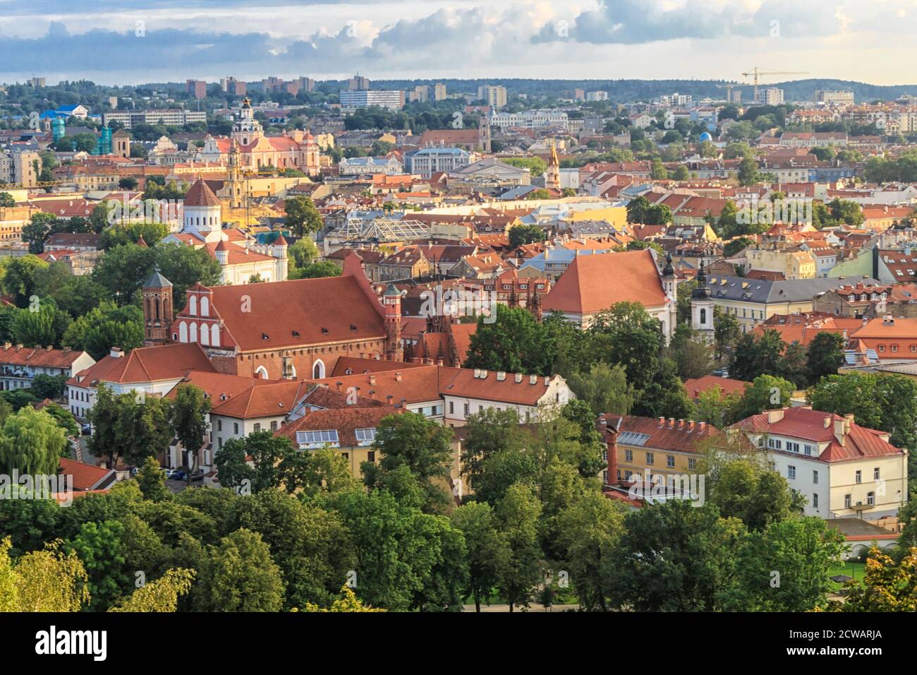 Evening panorama of the city. The historic center of Vilnius Stock ...