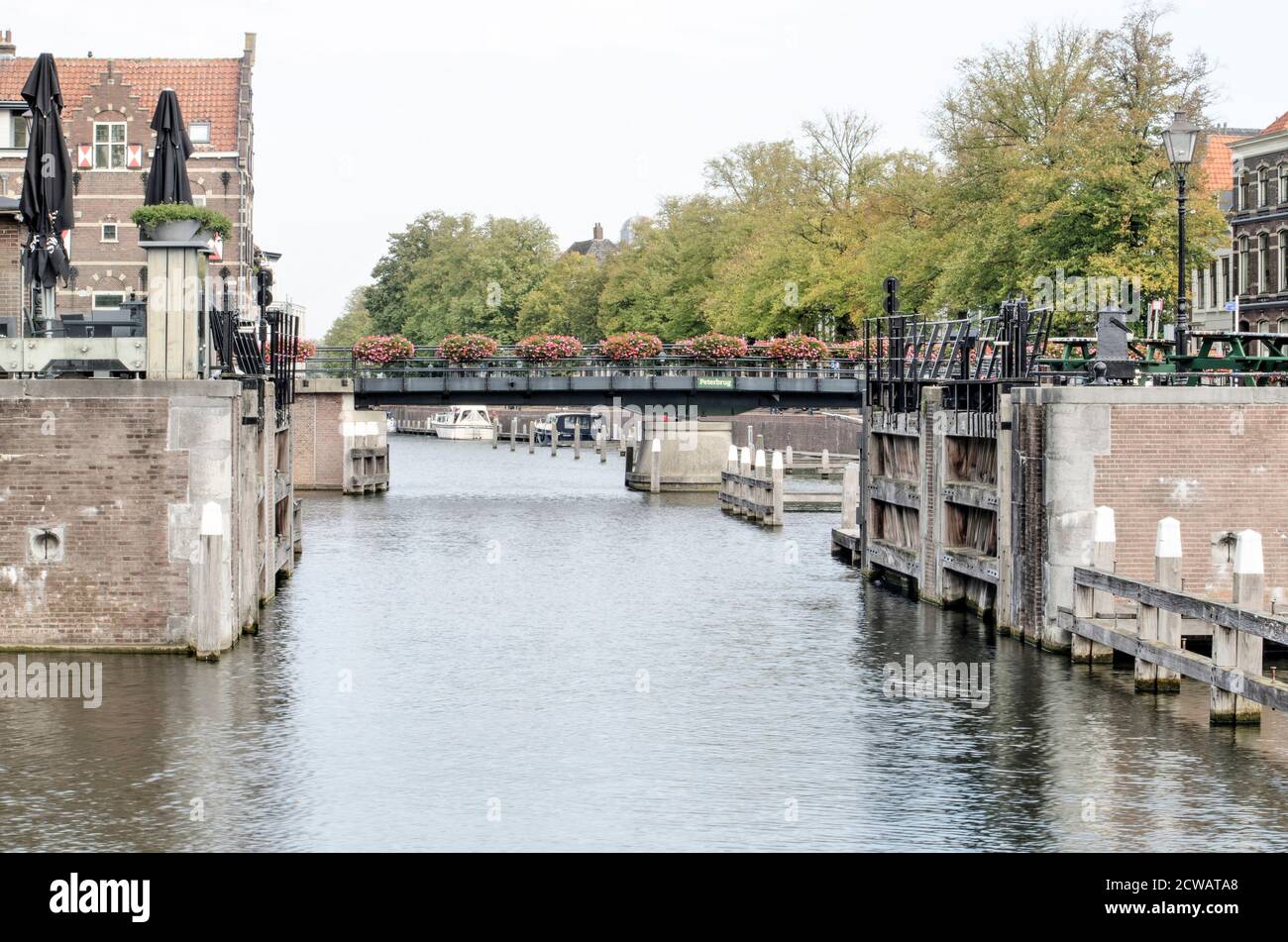Gorinchem, the Netherlands, September 23, 2020: view along Linge river ...