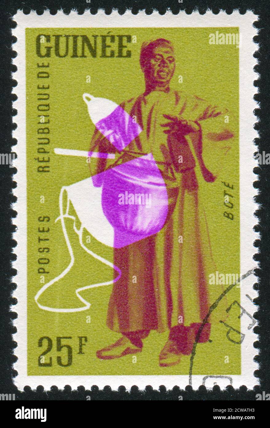 GUINEA CIRCA 1962: stamp printed by Guinea, shows Musical Instrument ...