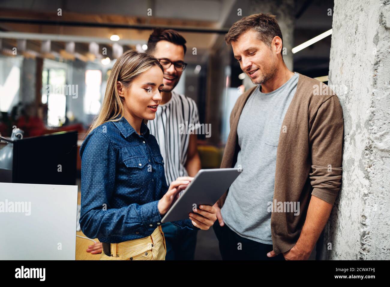 Group of business people and software developers working as a team in ...