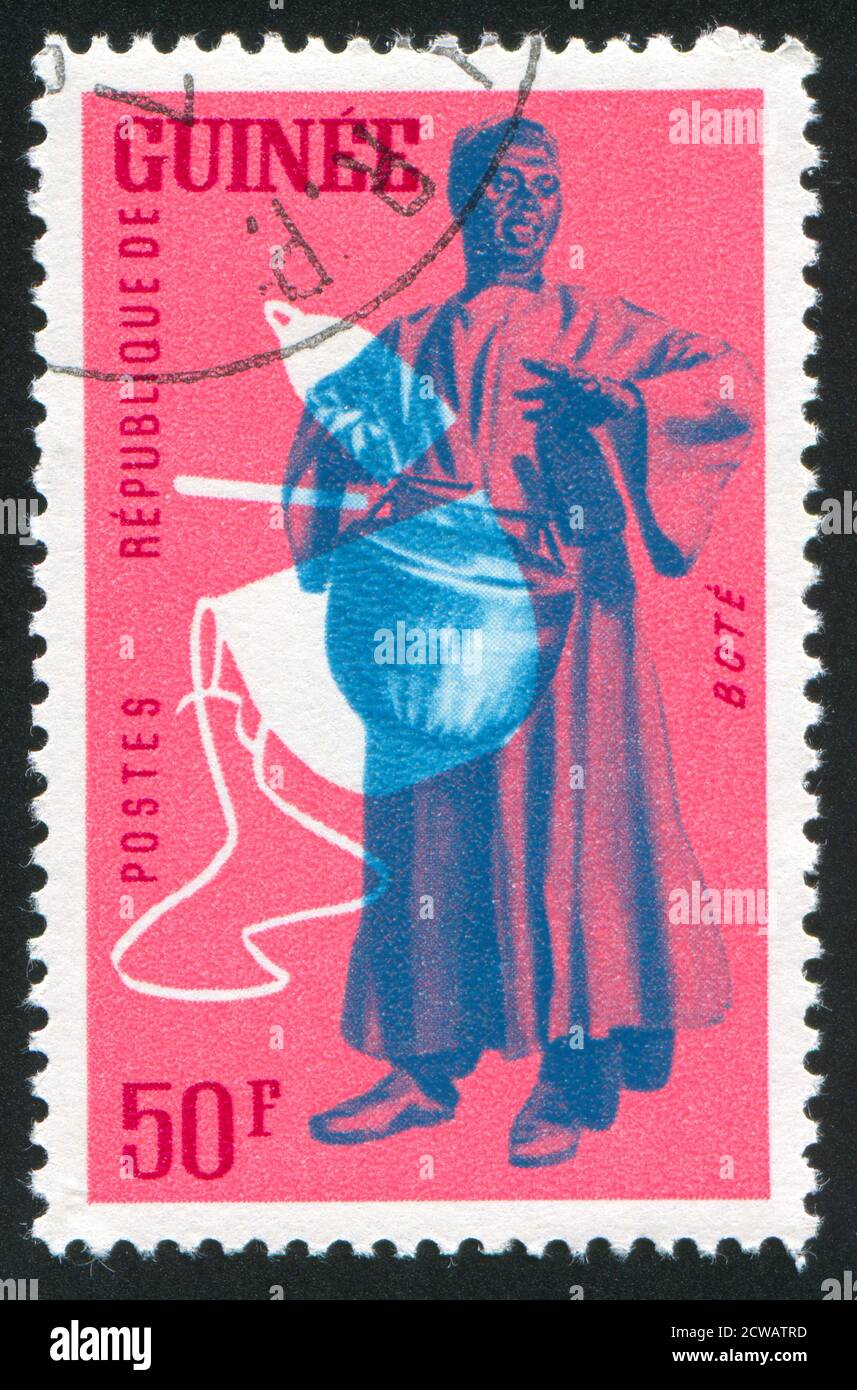 GUINEA CIRCA 1962: stamp printed by Guinea, shows Musical Instrument ...