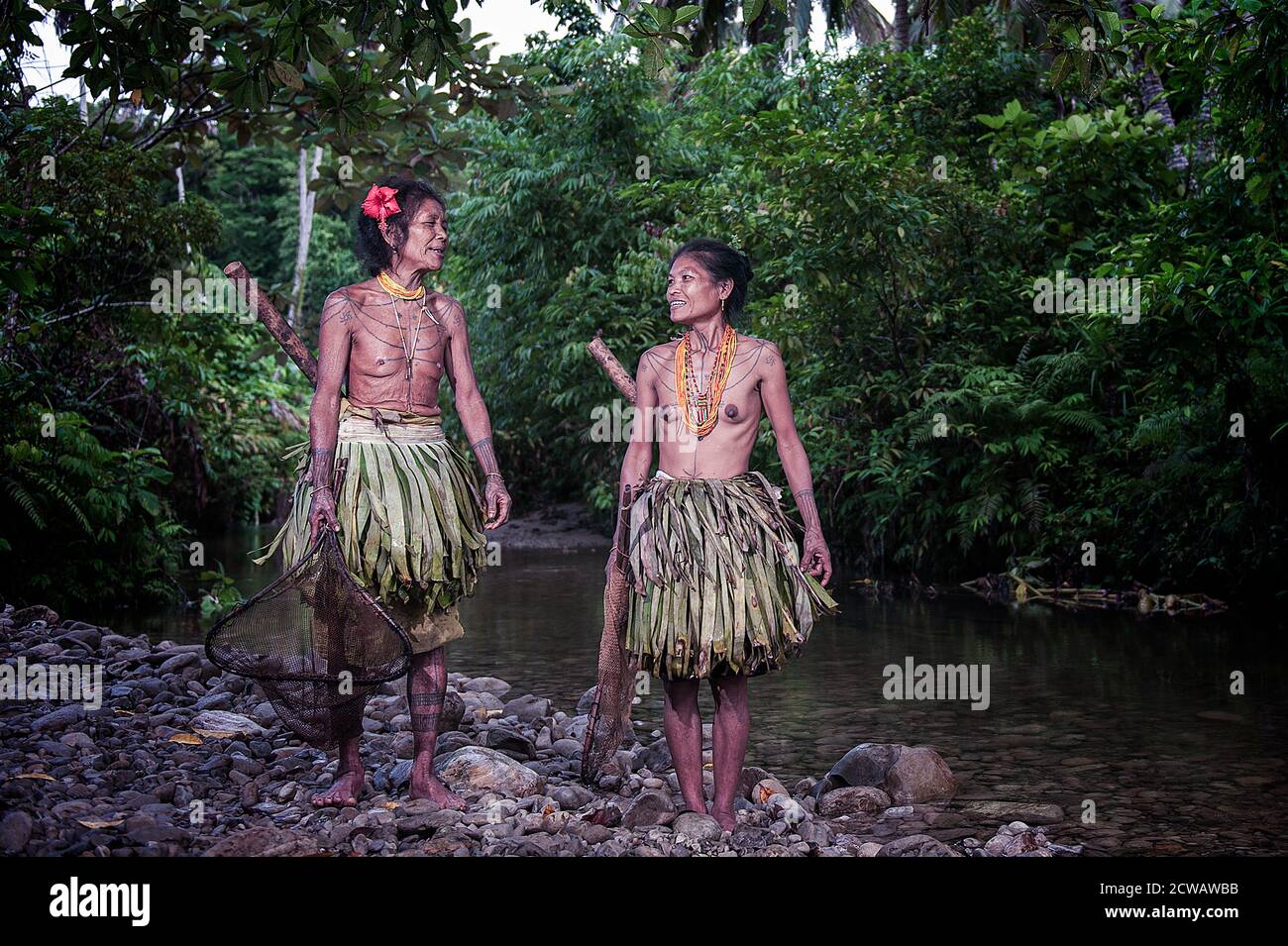 Mentawai tribe pose for camera.The indigenous inhabitants ethnic of the ...