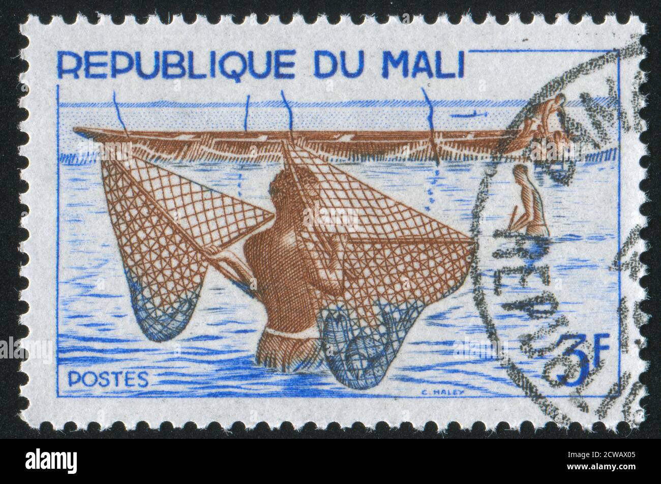 MALI CIRCA 1966: stamp printed by Mali, shows Fishermen with Nets ...