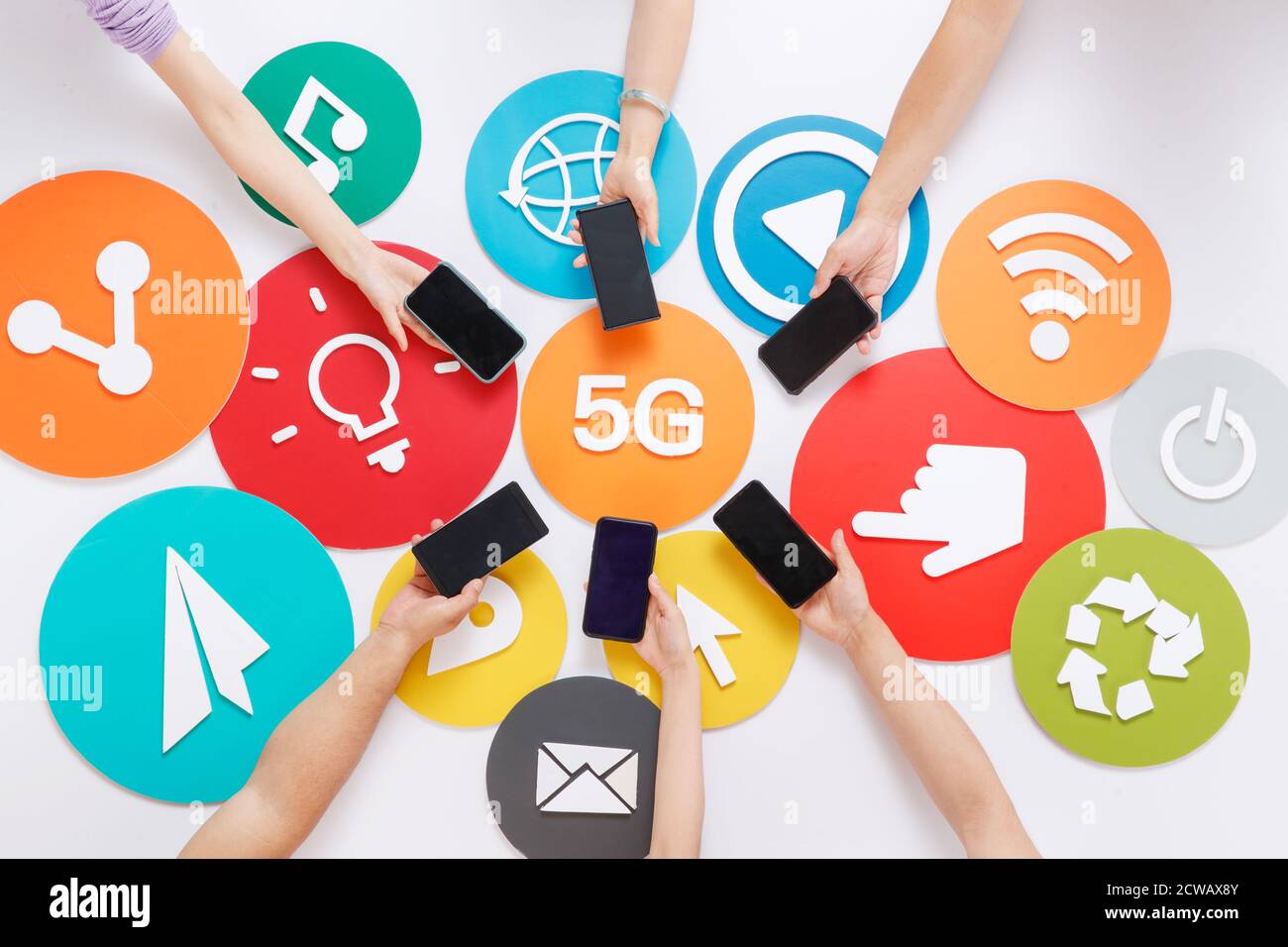 Mobile phone and the network symbol Stock Photo - Alamy